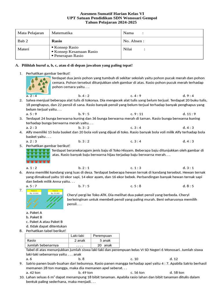 Sumatif Matematika Bab 2 | PDF