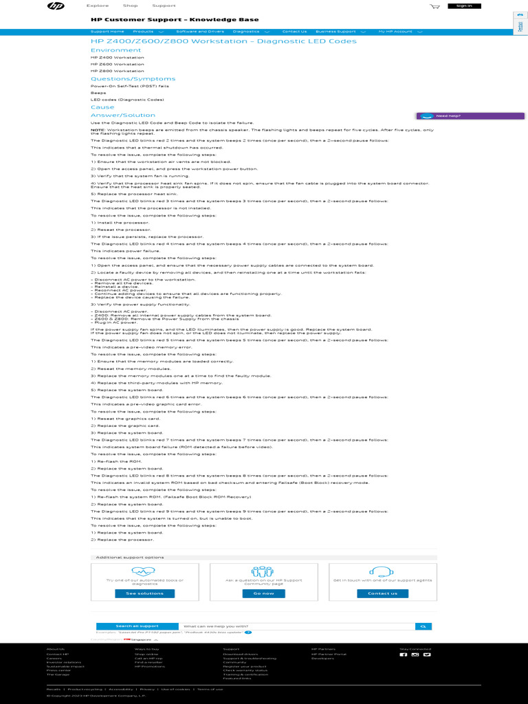 HP Z400 - Z600 - Z800 Workstation - Diagnostic LED Codes - HP® Customer ...