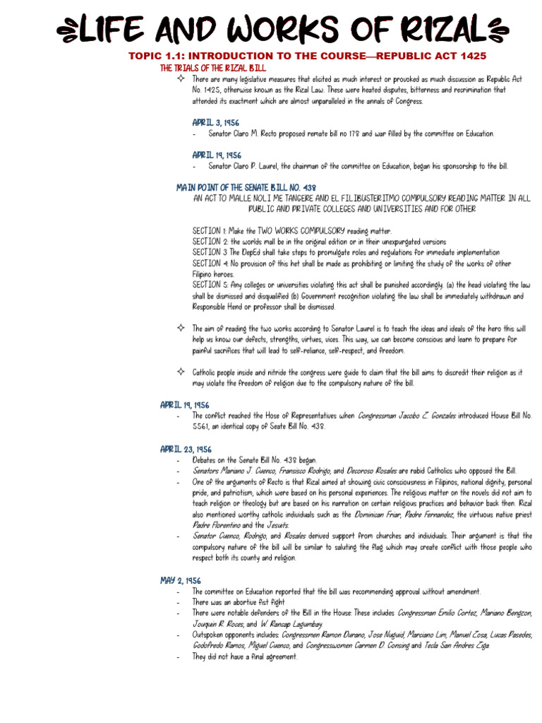 Life and Works of Rizal (Notes) | PDF