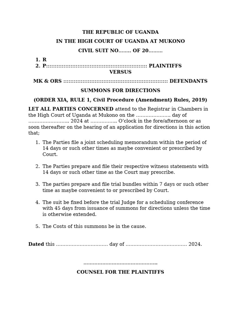 summons for directions | PDF