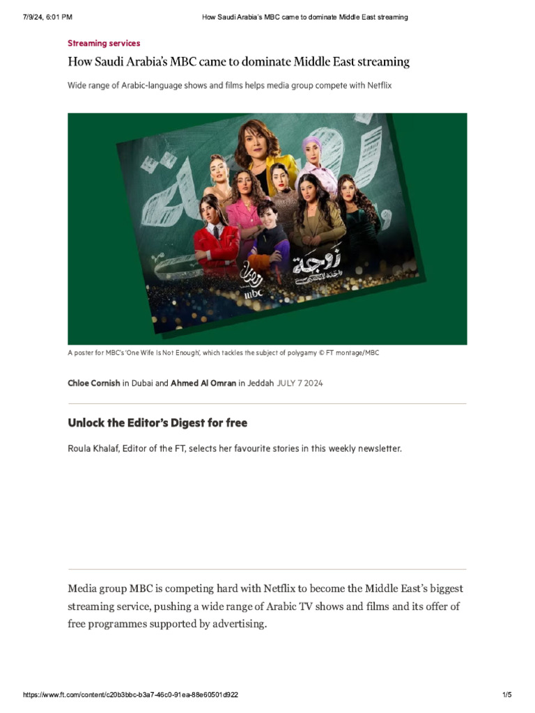 How Saudi Arabia's MBC Came To Dominate Middle East Streaming | PDF
