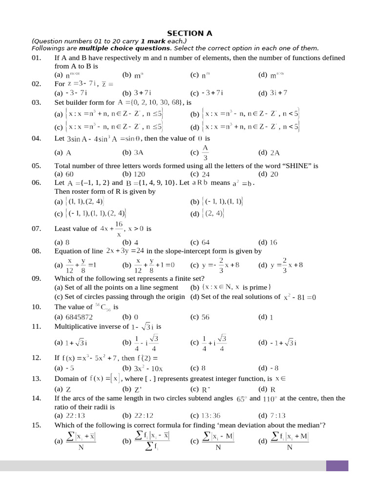 Model Paper 4 (XI 2024-25) Math | PDF | Function (Mathematics) | Derivative