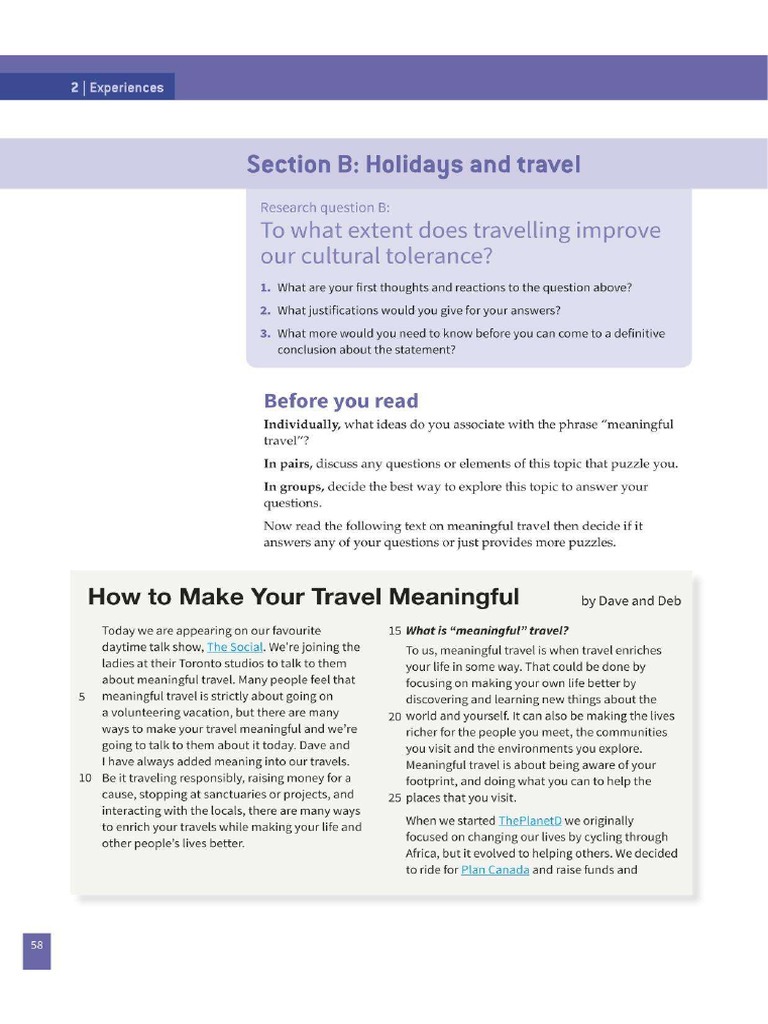 Reading Comprehension - How to Make Your Travel More Meaningful p.58-62 ...