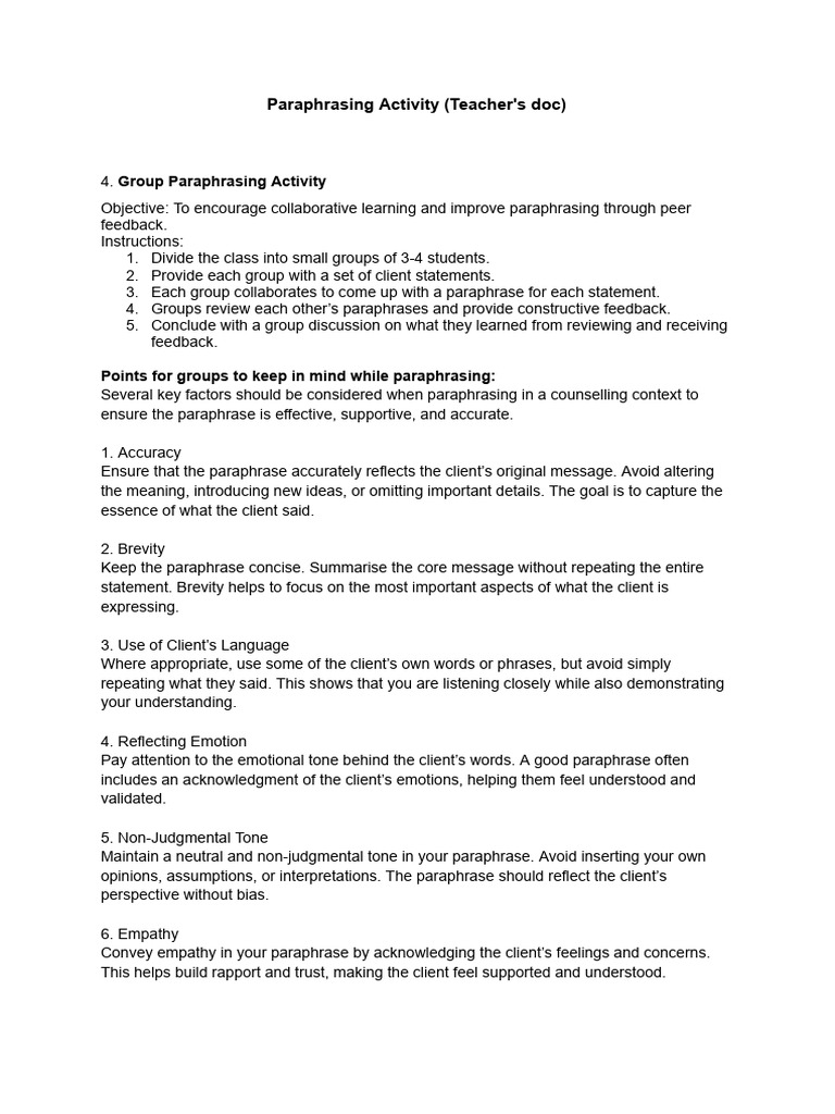 Collaborative Paraphrasing in Counseling | PDF | Empathy | Feeling