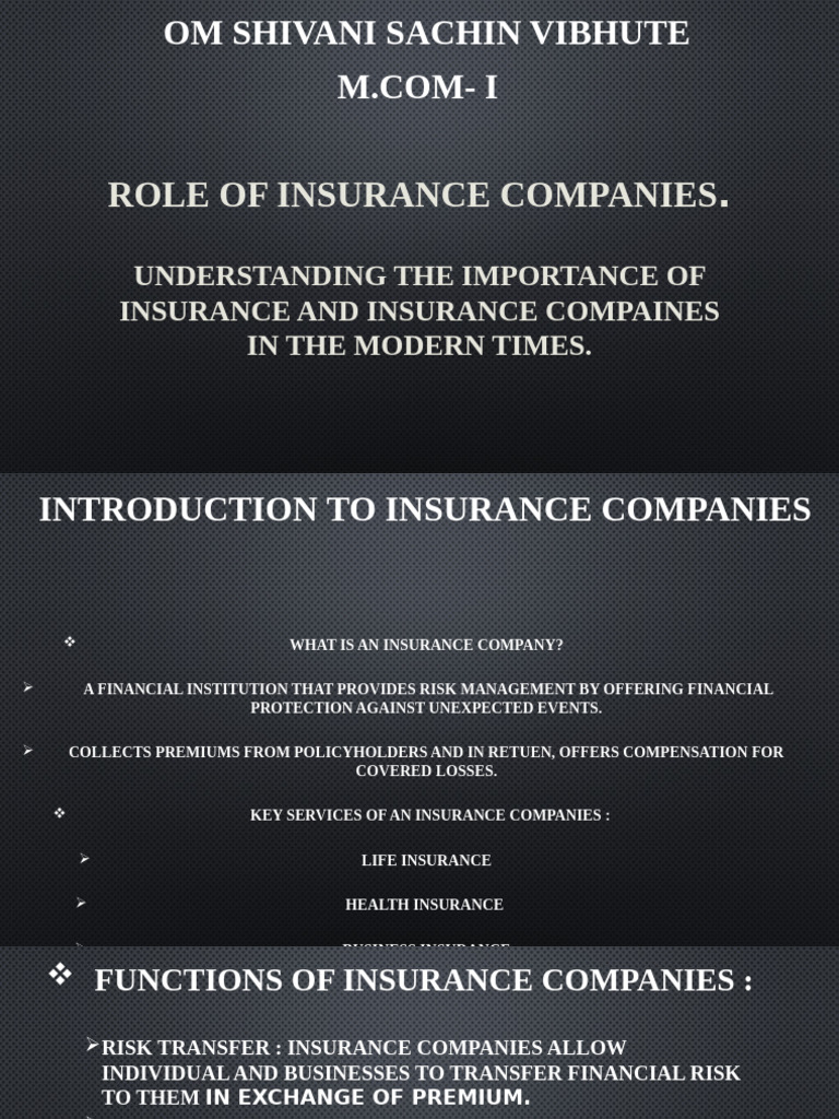 Role of Insurance Companies by OM VIBHUTE | PDF | Insurance | Risk