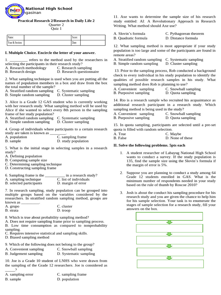 Quiz 1 Sampling | PDF | Sampling (Statistics) | Science
