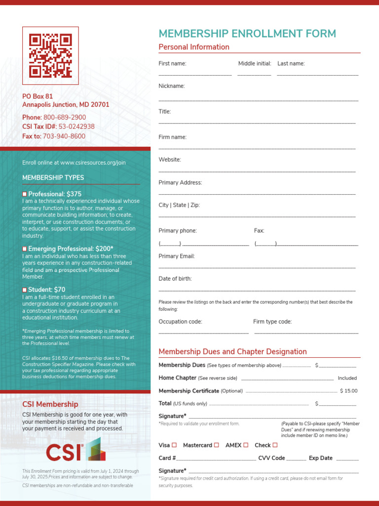 CSI Membership Enrollment Form | PDF | Credit Card | Banking Technology