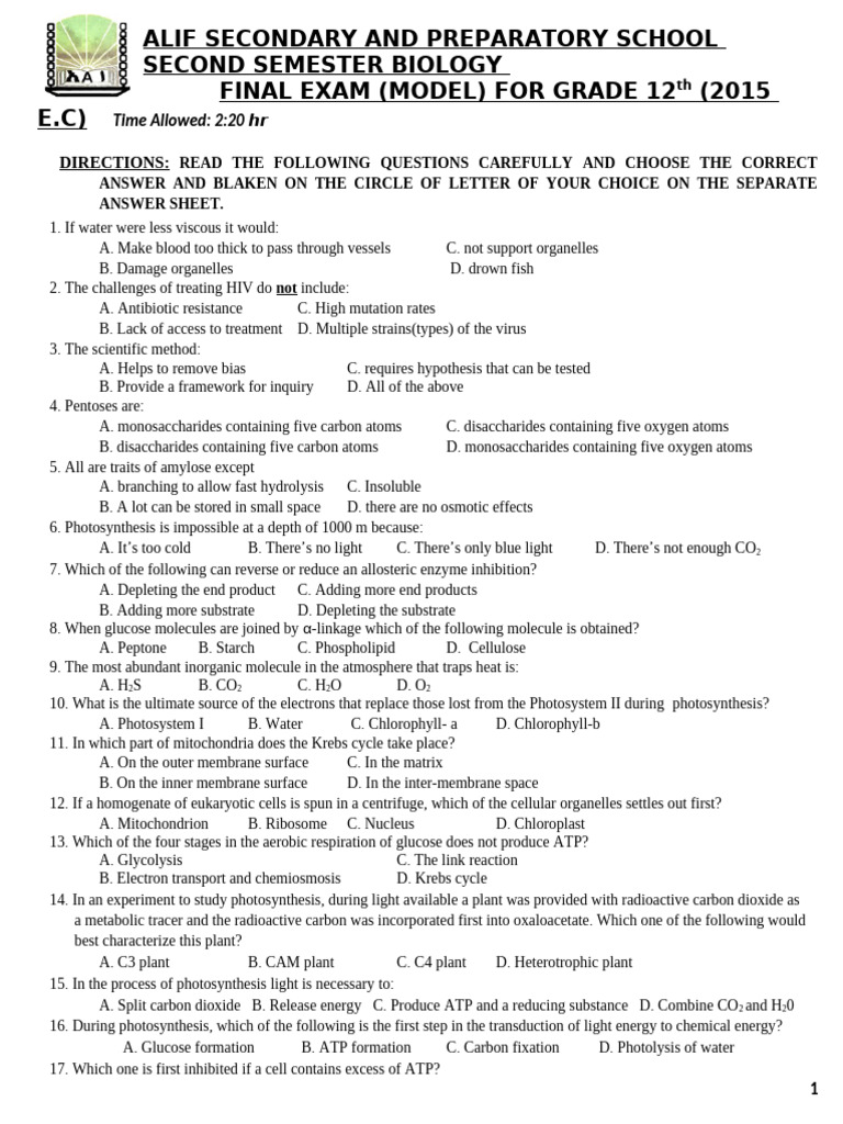 Biology Final Exam (2nd Sem) | PDF | Electron Transport Chain ...