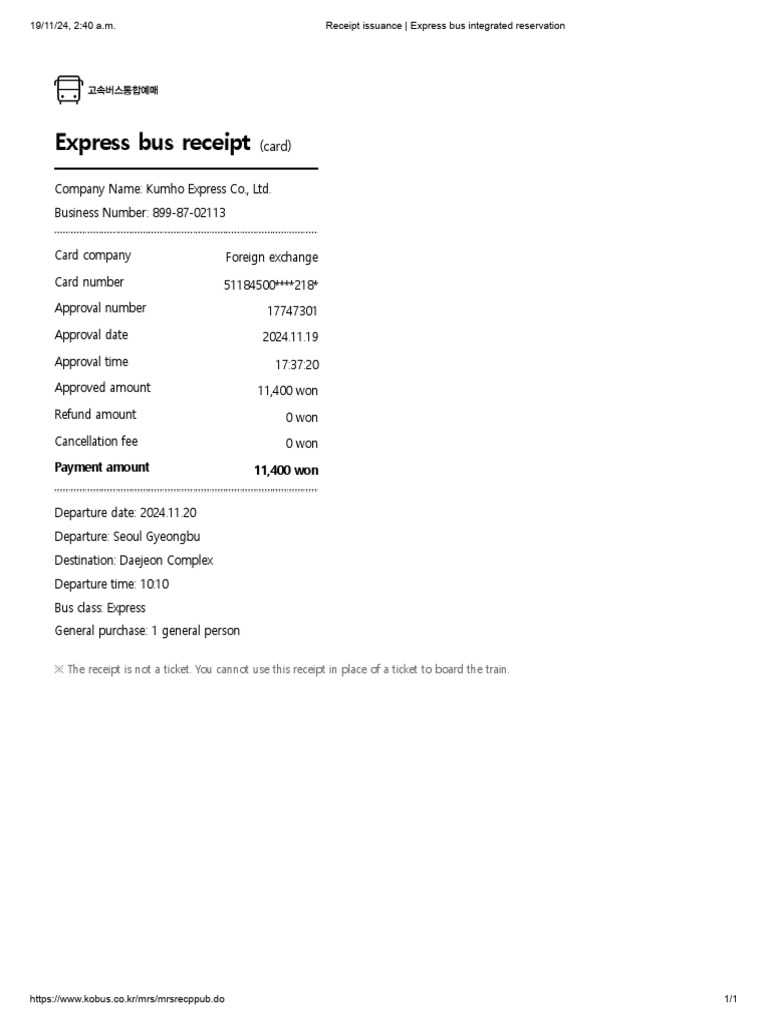 Receipt Issuance - Express Bus Integrated Reservation | PDF