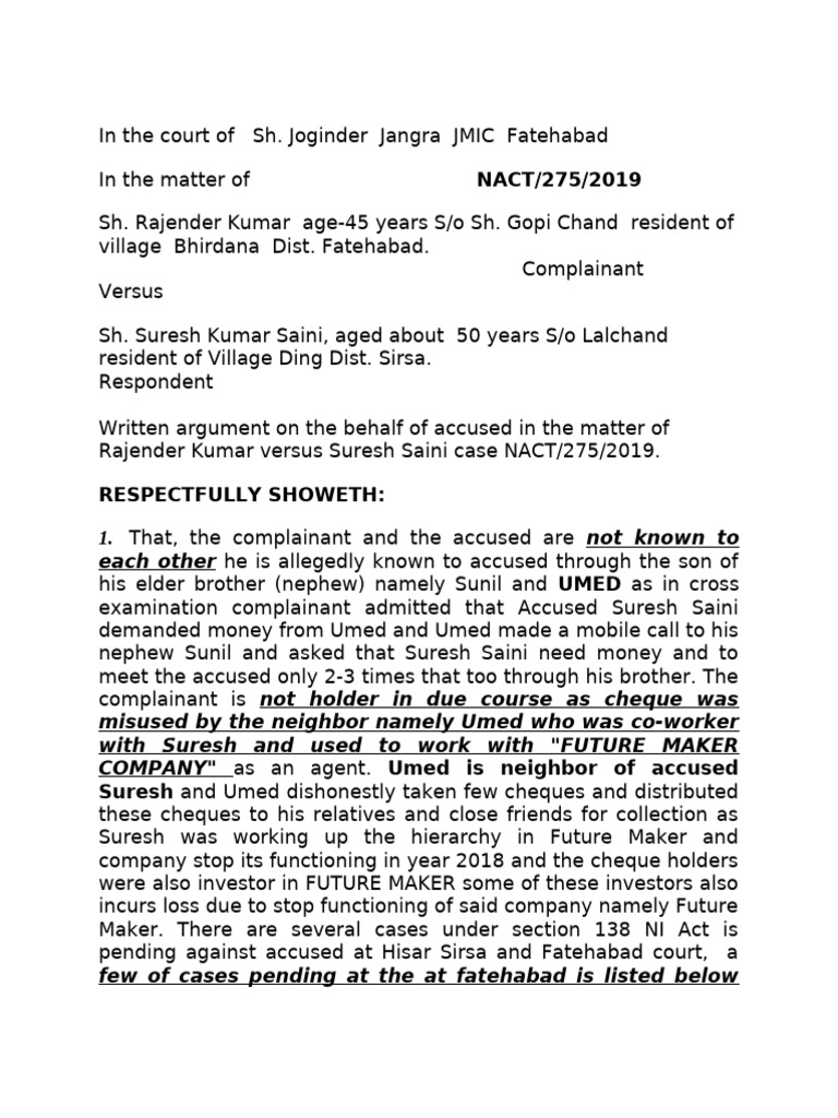 Fathebad Written Arguments | PDF