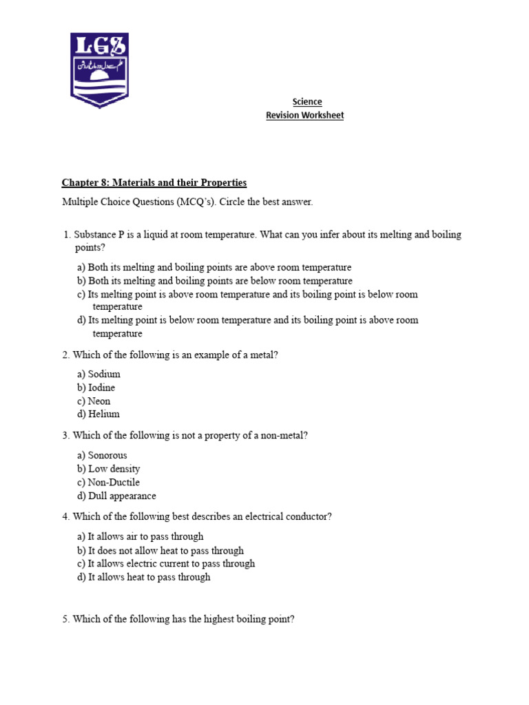 Revisionsheet Grade6Science | PDF | Force | Melting Point