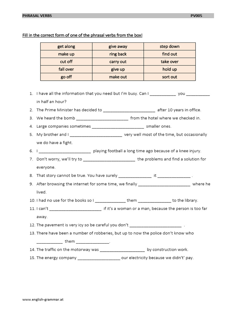 Phrasal Verbs - Worksheet | PDF