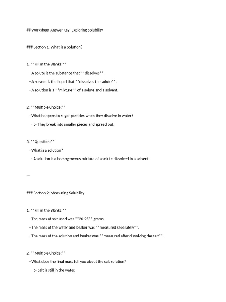 Chemistry Worksheet Answer Key | PDF | Solubility | Chemical Compounds