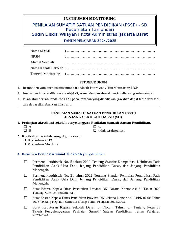 Instrumen Monitoring Pss - 2024 | PDF