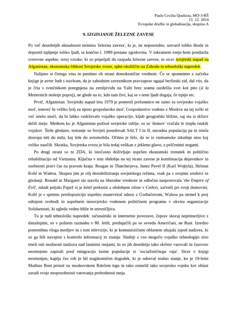 9. IZGINJANJE ZELEZNE ZAVESE | PDF