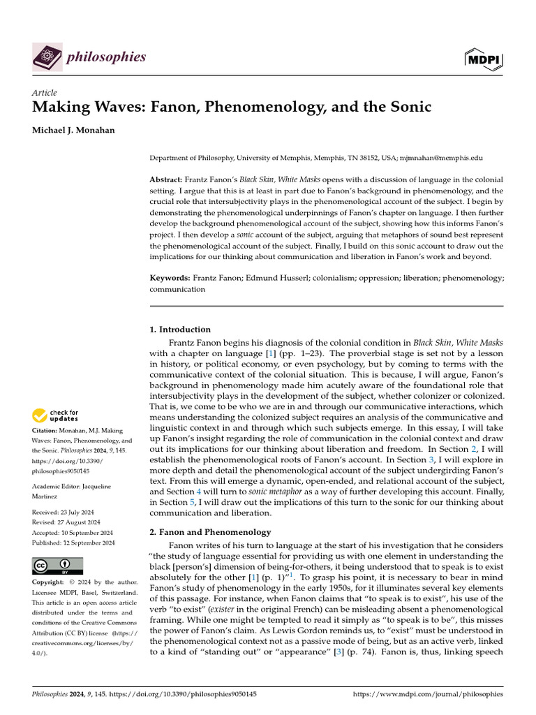 Making Waves Fanon Phenomenology and The Sonic 2024 Multidisciplinary ...