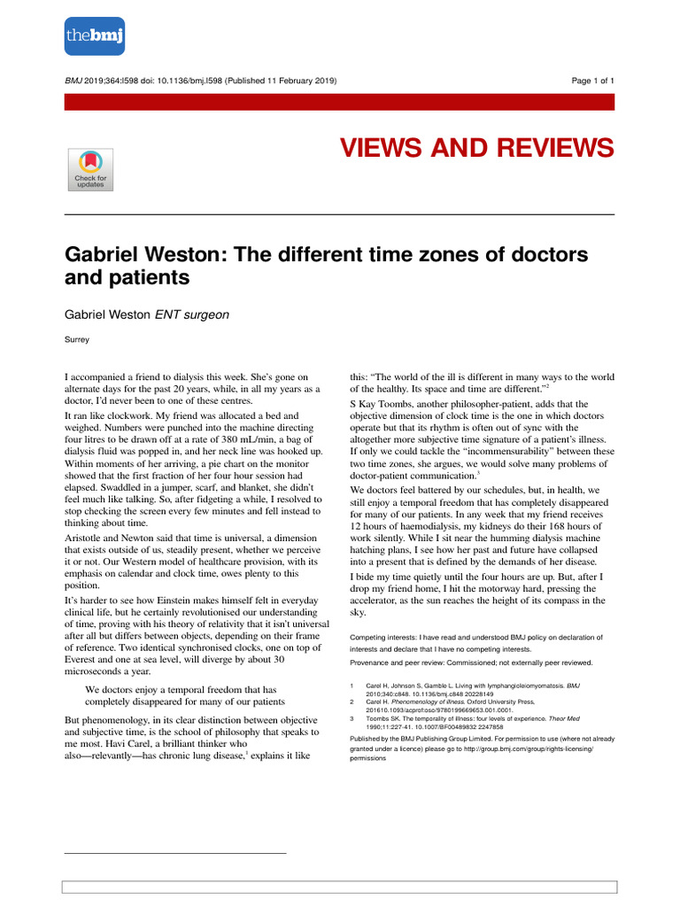 Gabriel Weston the Different Time Zones of Doctors and Patients 2019 ...