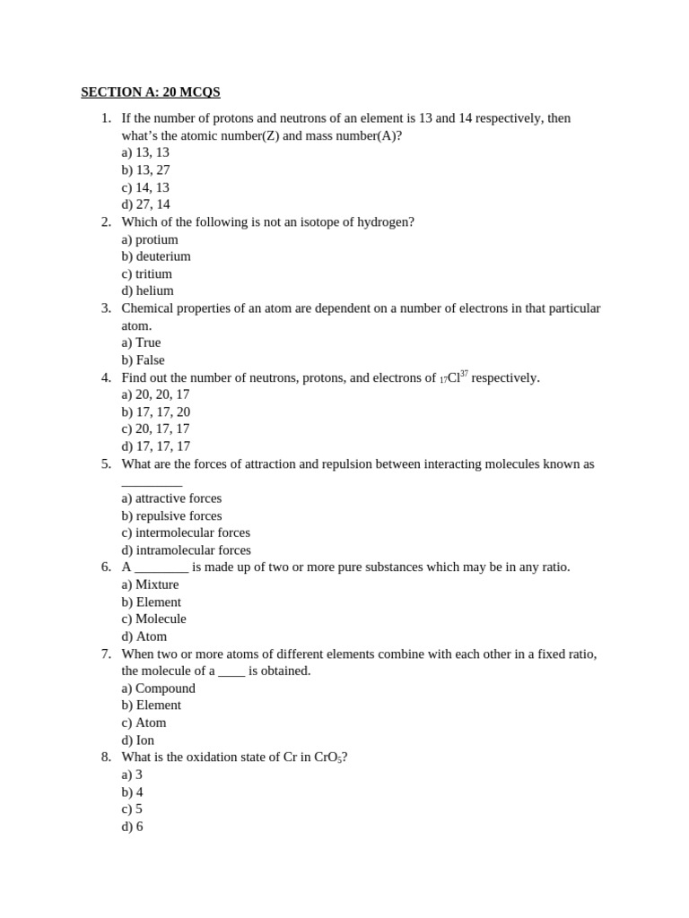 Applied Chemistry Exam 2024 | PDF | Atoms | Chemistry