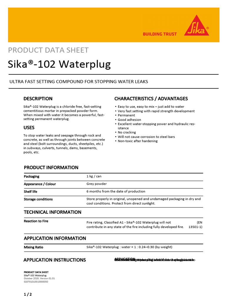 sika_-102_waterplug | PDF | Concrete | Information