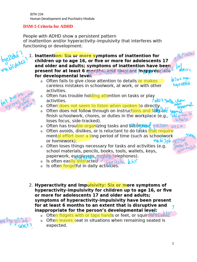 DSM-5 Criteria for ADHD | PDF | Attention Deficit Hyperactivity Disorder | Clinical Medicine