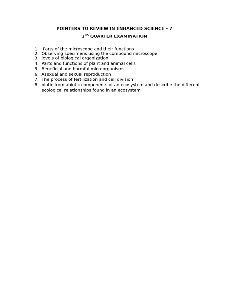 Pointers To Review in Enhanced Science 7 q2 Exam | PDF