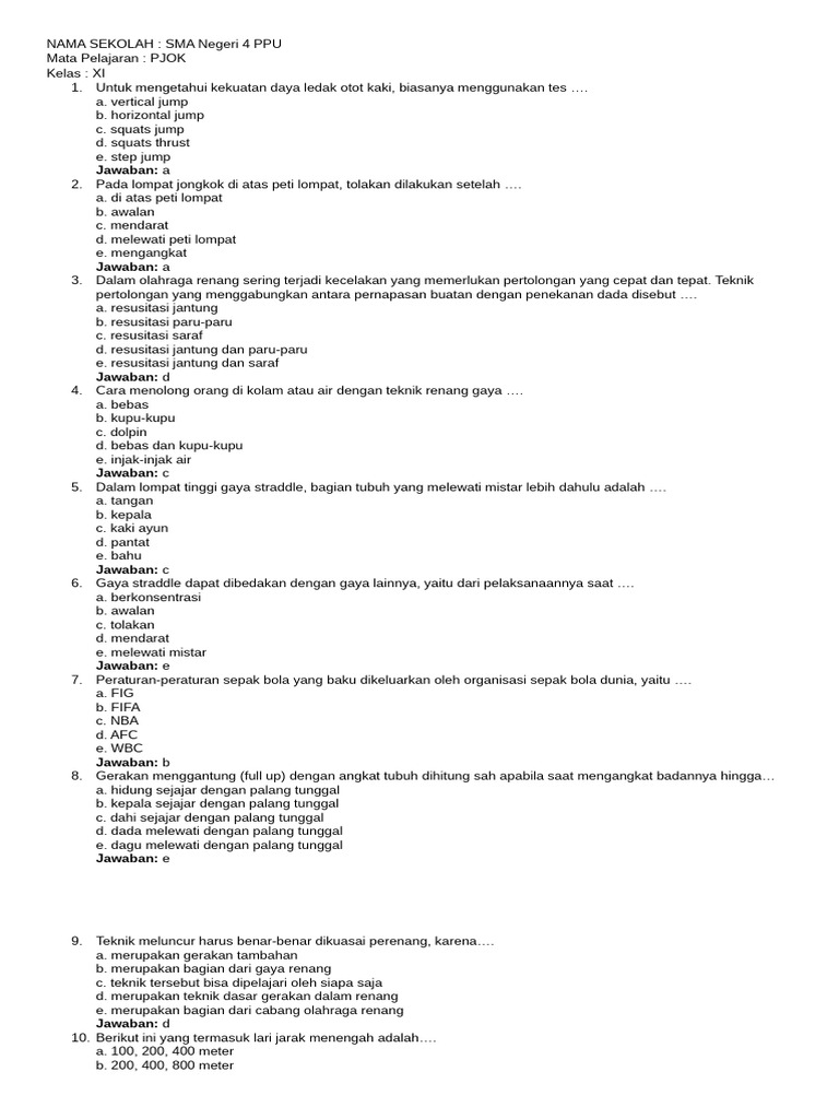 SOAL PJOK Kelas XI | PDF