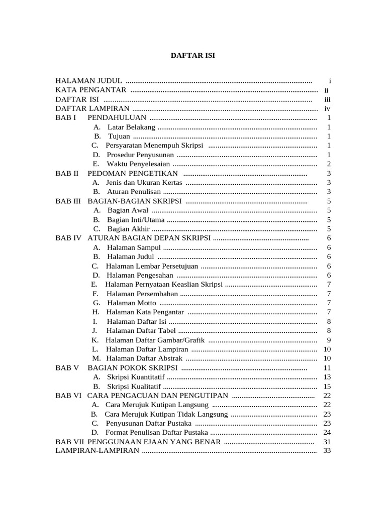 Panduan Penulisan Daftar Isi Skripsi | PDF