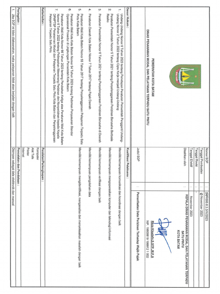 SOP Pemanfaatan Data Perizinan | PDF