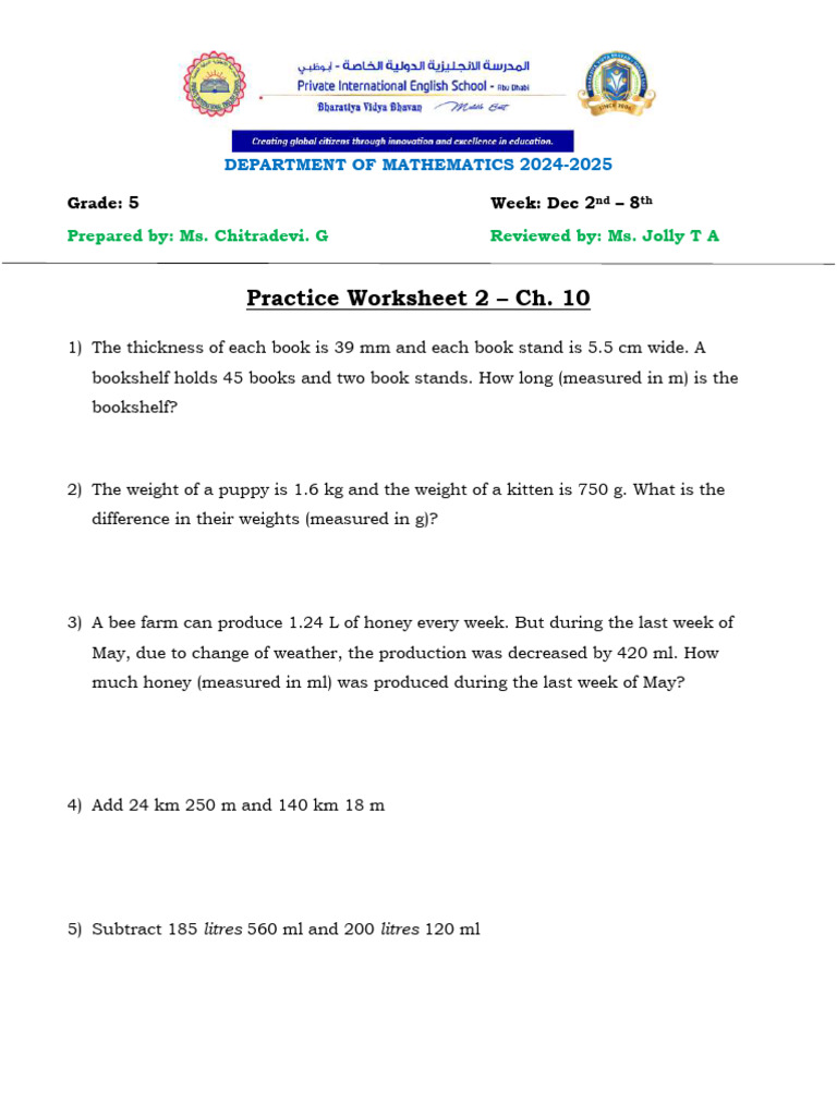 Grade 5 Math Practice Worksheet 2024 | PDF