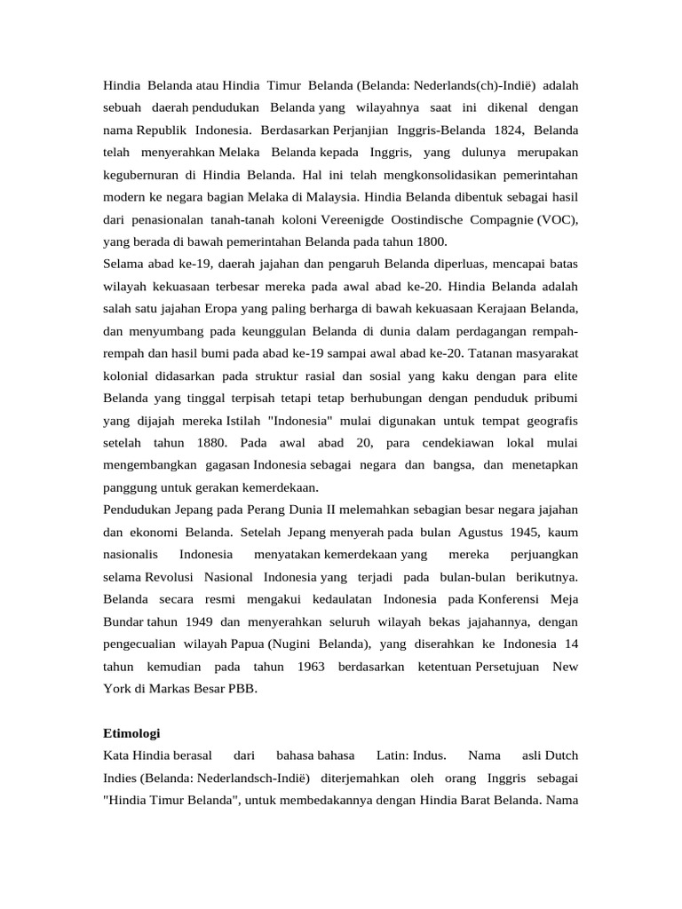 Hindia Belanda Atau Hindia Timur Belanda | PDF