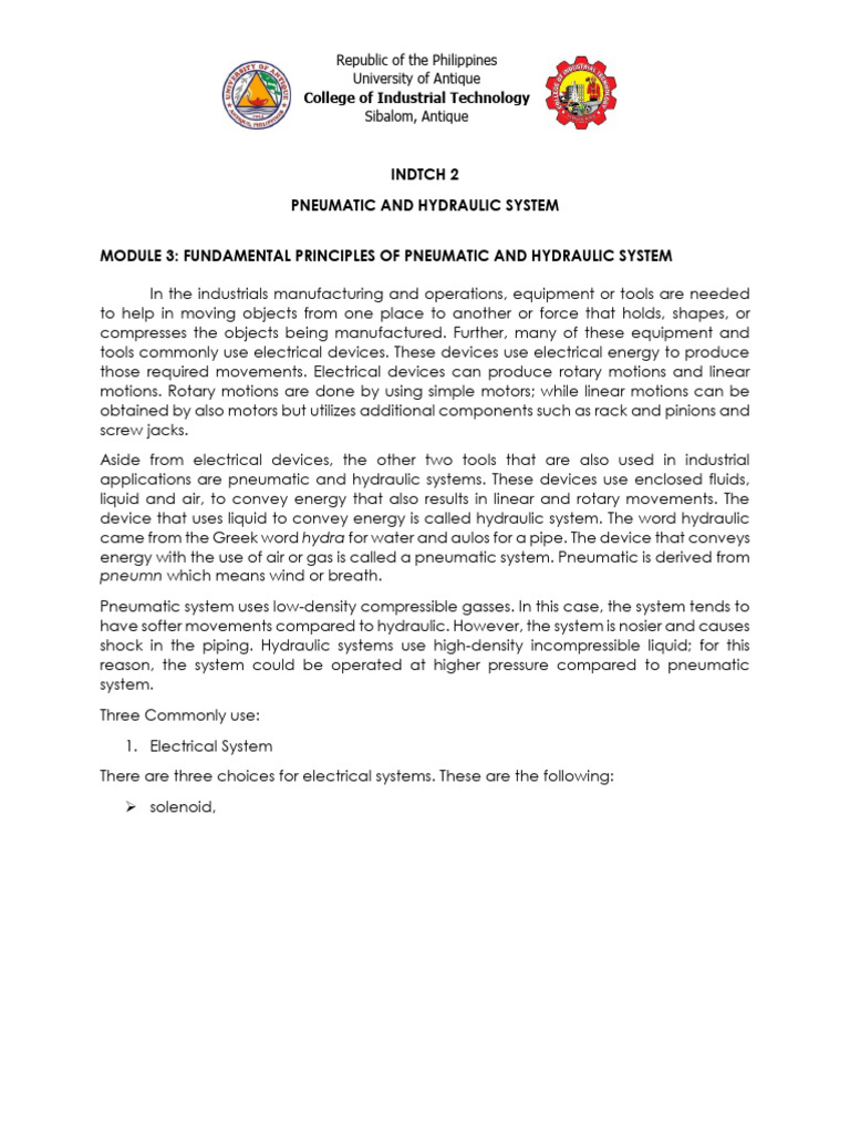 MODULE-3-Fundamentals Principles of Pneumatic and Hydraulic Systems | PDF | Actuator | Electric ...