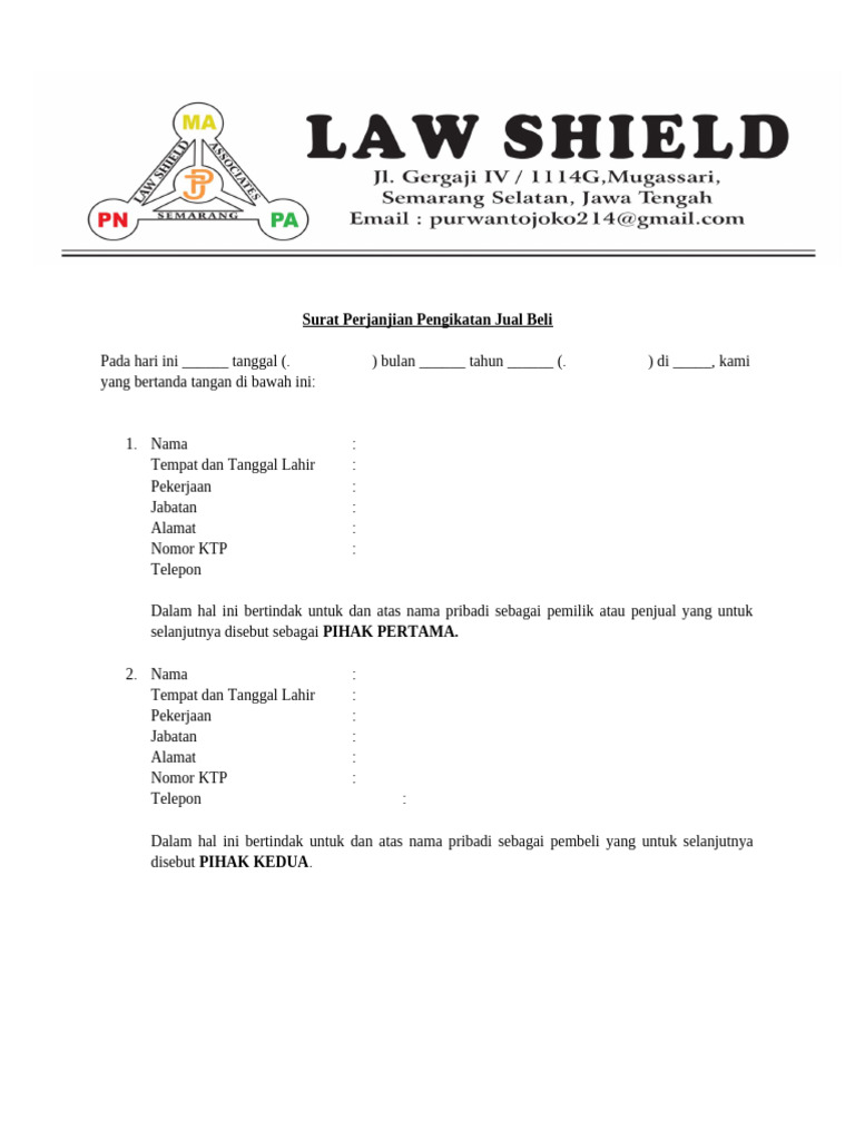 Surat Perjanjian Pengikatan Jual Beli Atau PPJB | PDF