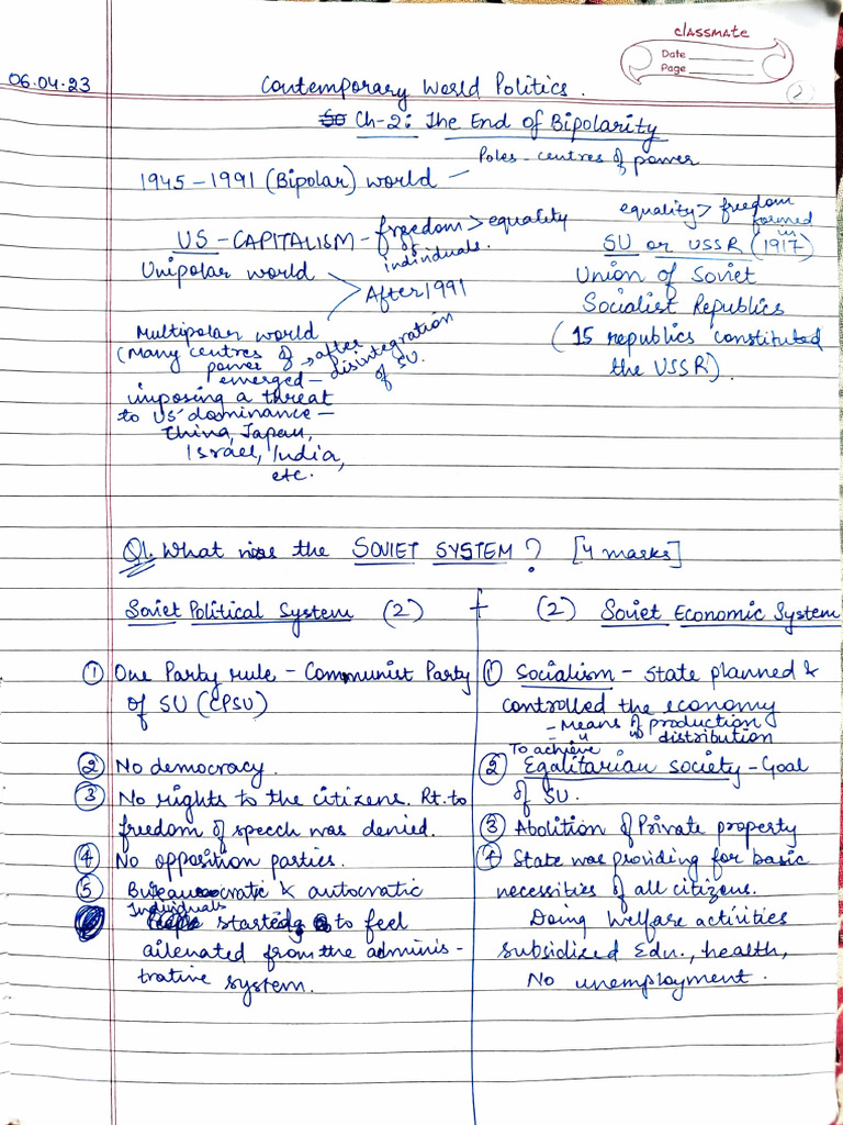 BOOK 1 CLASS XII POLITICAL SCIENCE NOTES | PDF