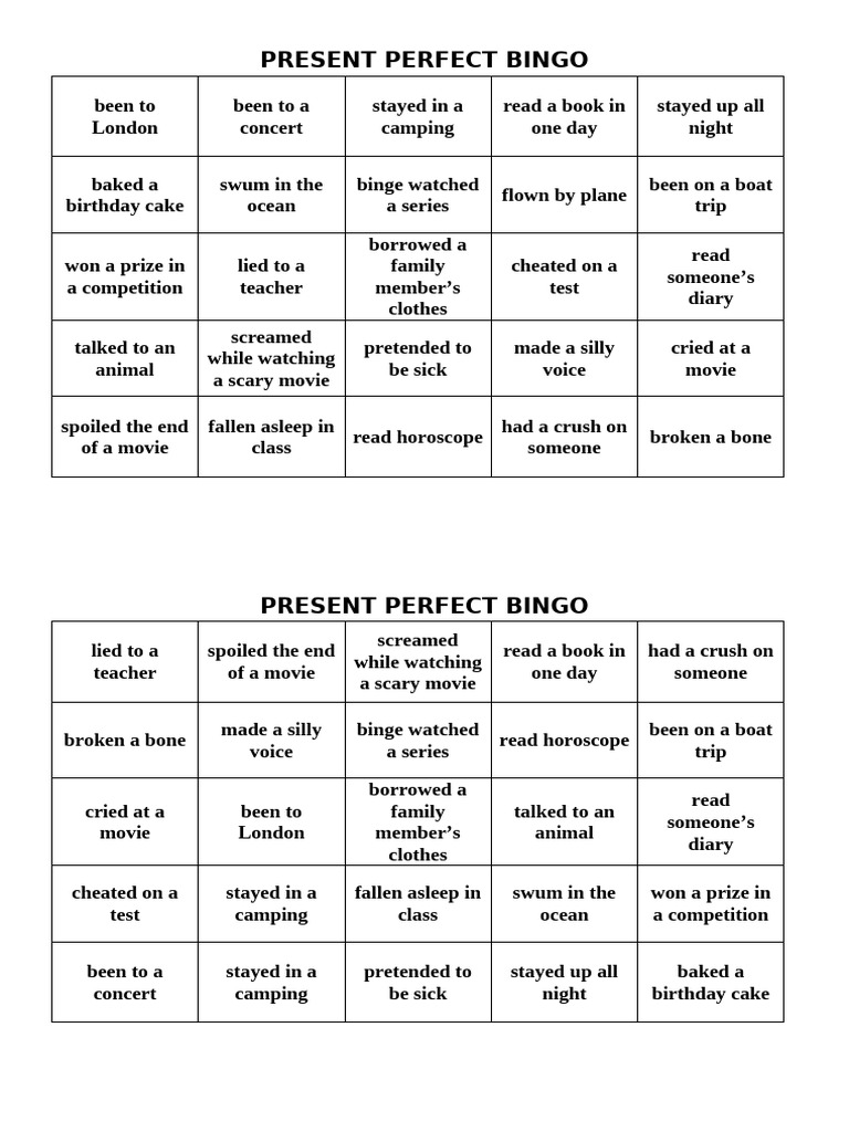 Present Perfect Bingo | PDF