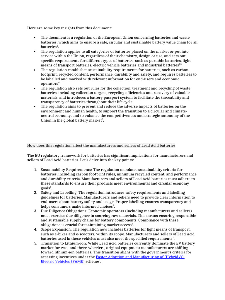 Copilot Summery - New Battery Directive | PDF | Recycling | Sustainability