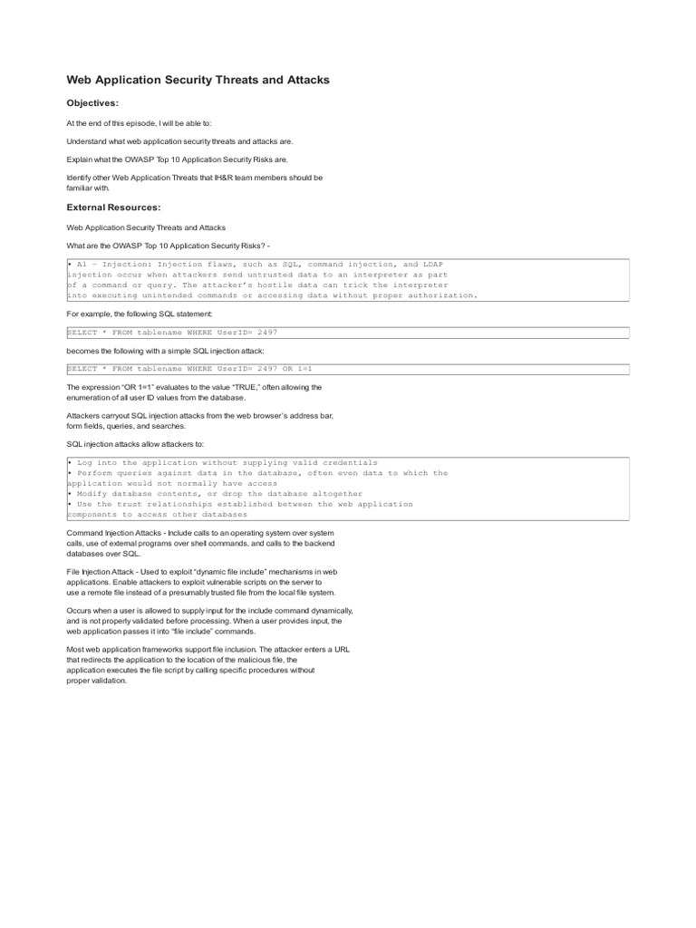 Eccouncil Ecihv2 7 6 1 Web Application Security Threats and Attacks | PDF | World Wide Web ...