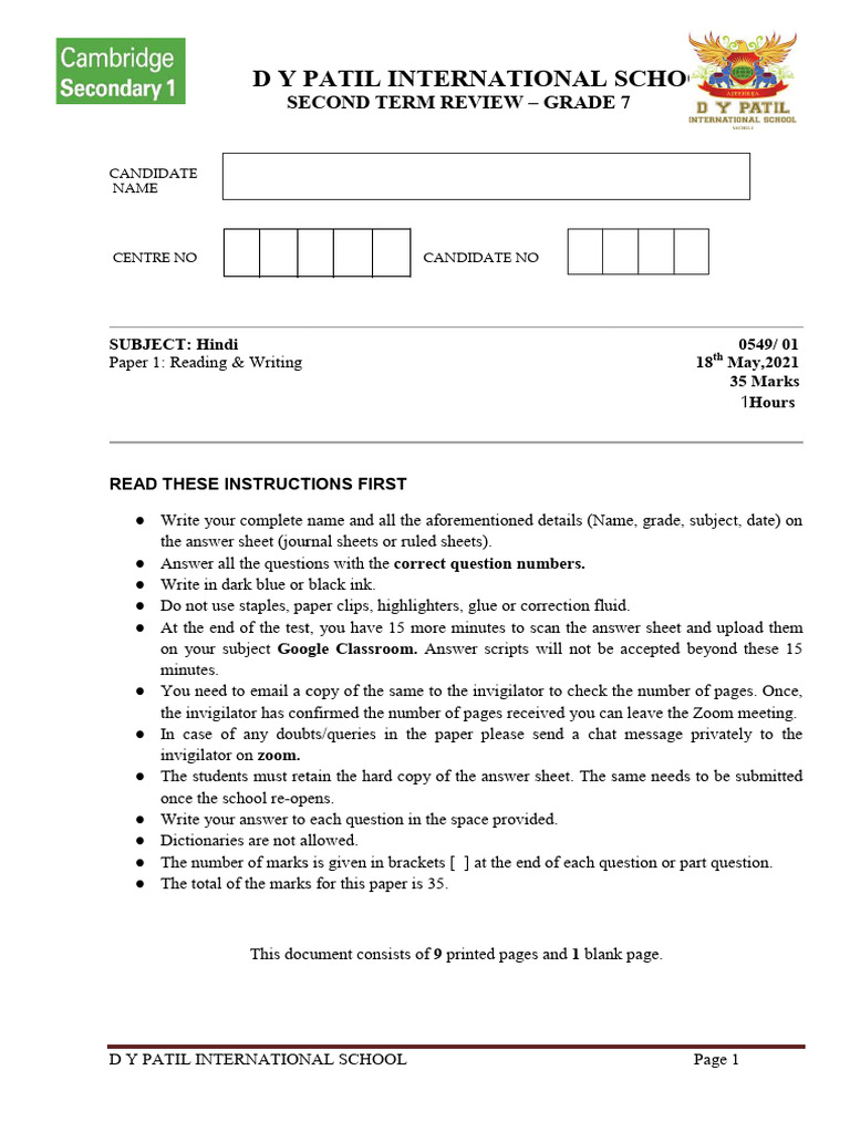 Final Grade 7 Paper 1 18 May | PDF