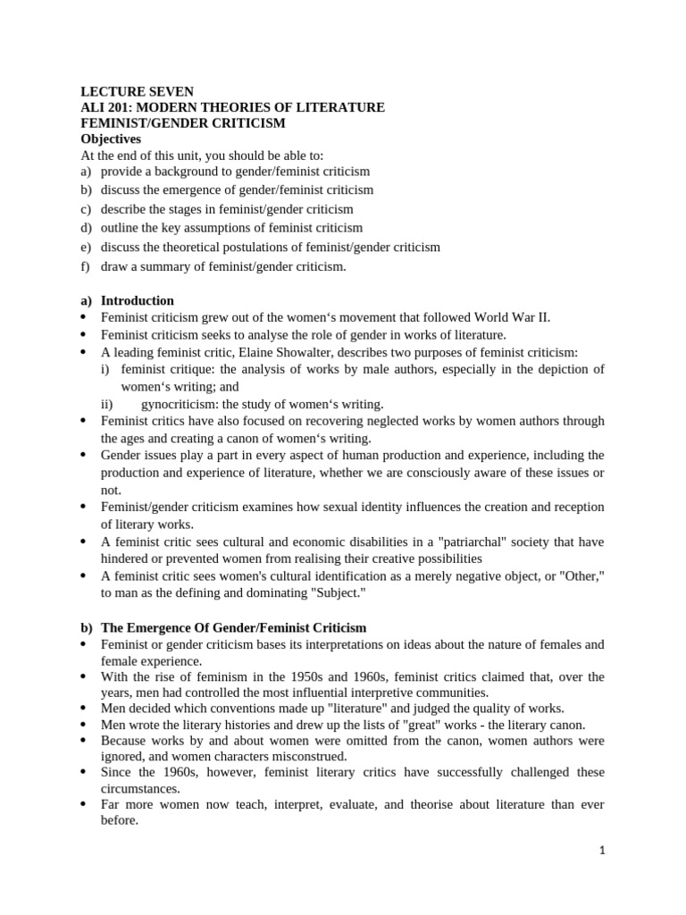 Feminist Criticism in Literature Explained | PDF | Gender Studies ...