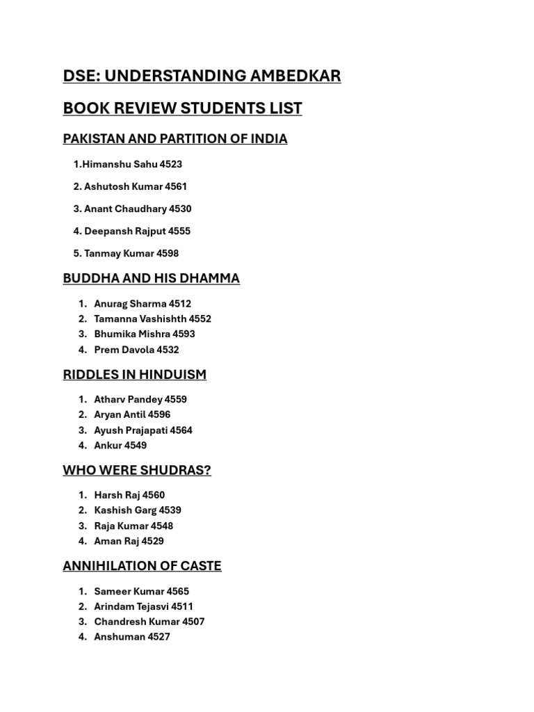Book Review List of Students | PDF