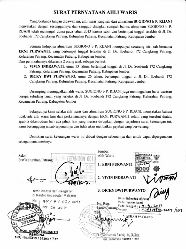 Surat Pernyataan Waris | PDF