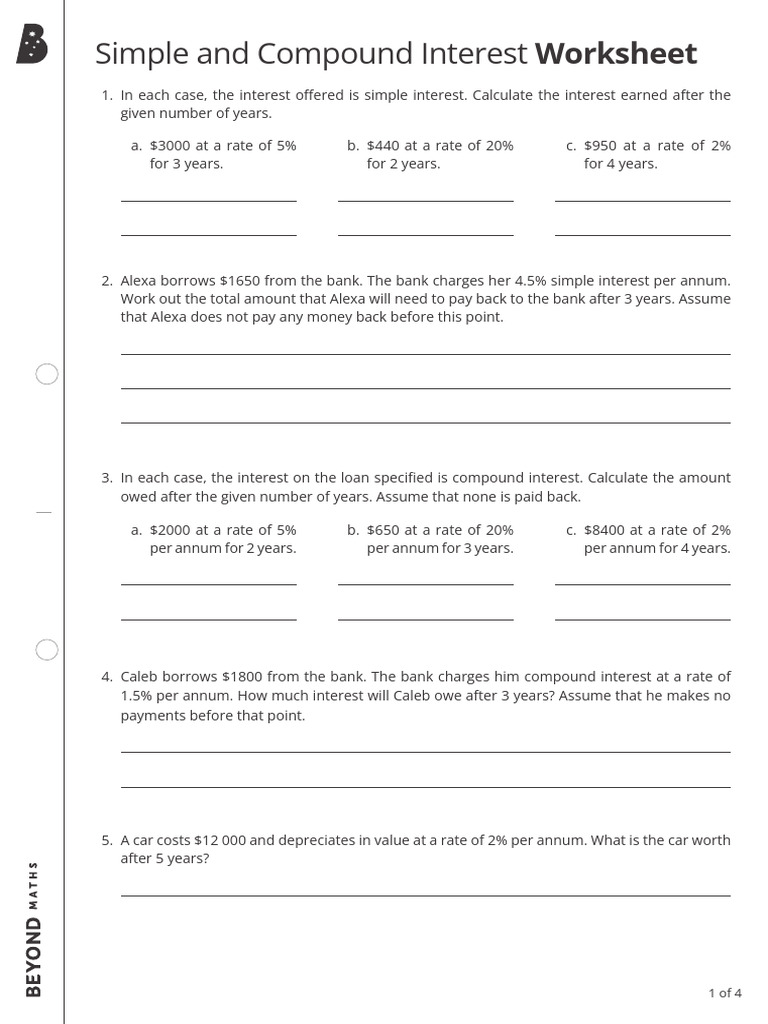 Simple and Compound Interest Worksheet (Print) | PDF | Interest ...