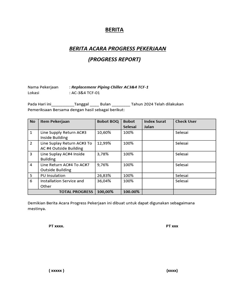 Berita Acara Progress Pekerjaan AC | PDF