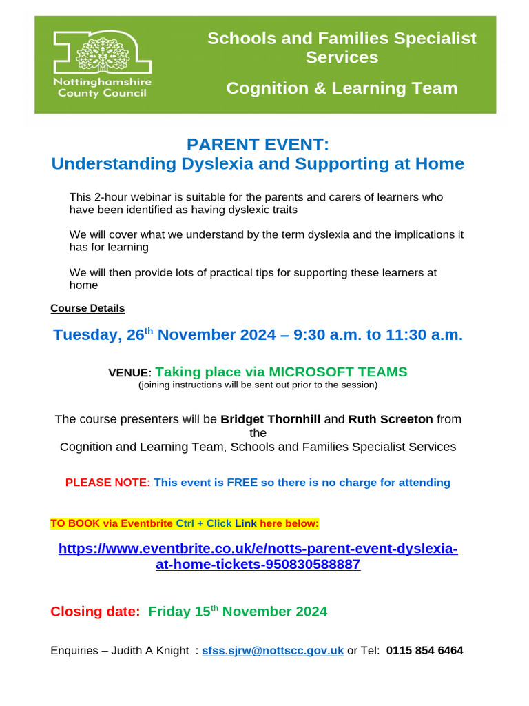 2024-11-26 C&L FLYER PARENT EVENT-Understanding Dyslexia and Supporting ...