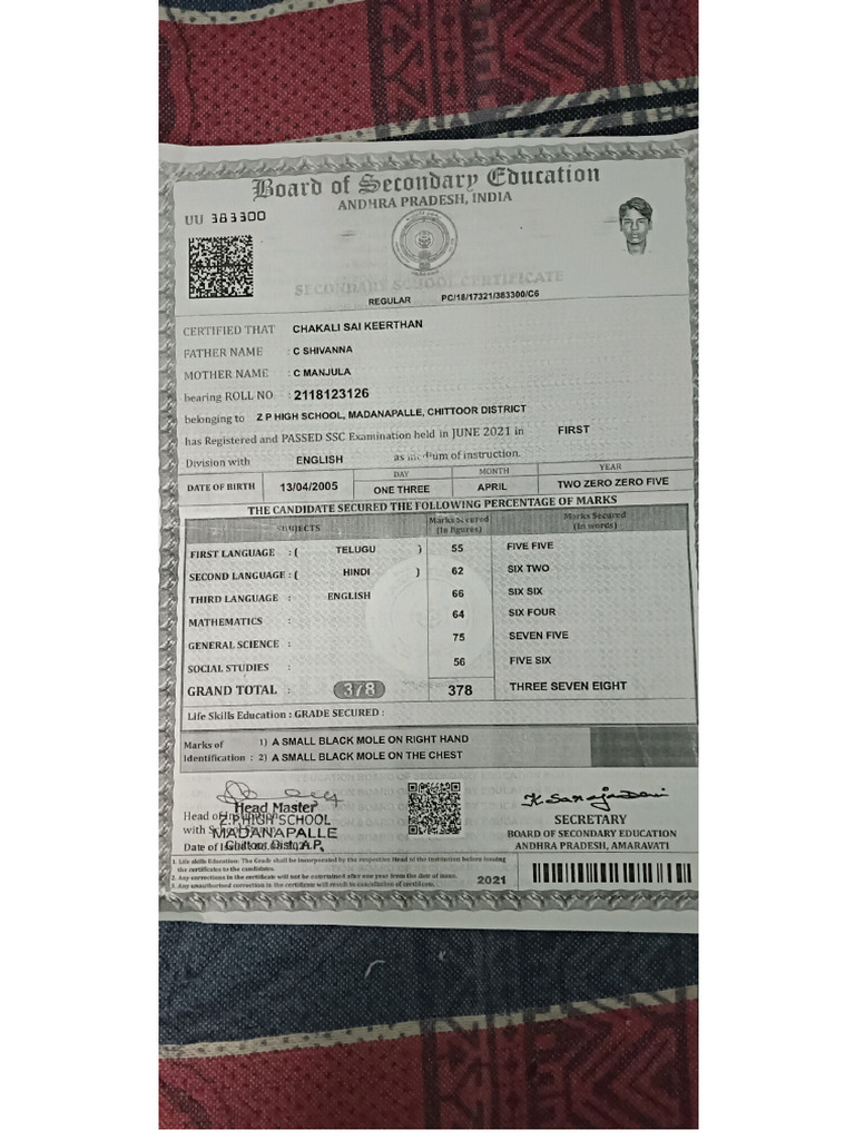 10th marks card | PDF