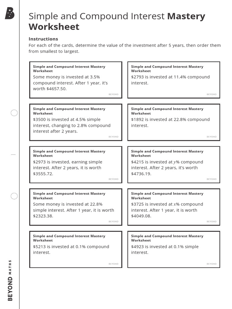 Simple and Compound Interest Worksheet | PDF