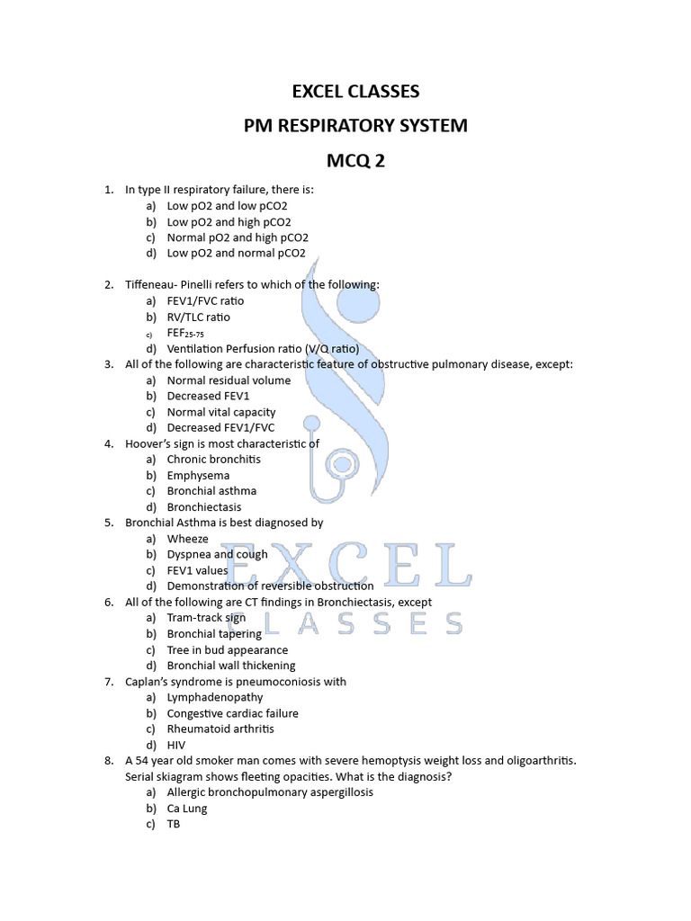 EXCEL PM RESP MCQ 2 | PDF | Lung | Respiratory Diseases