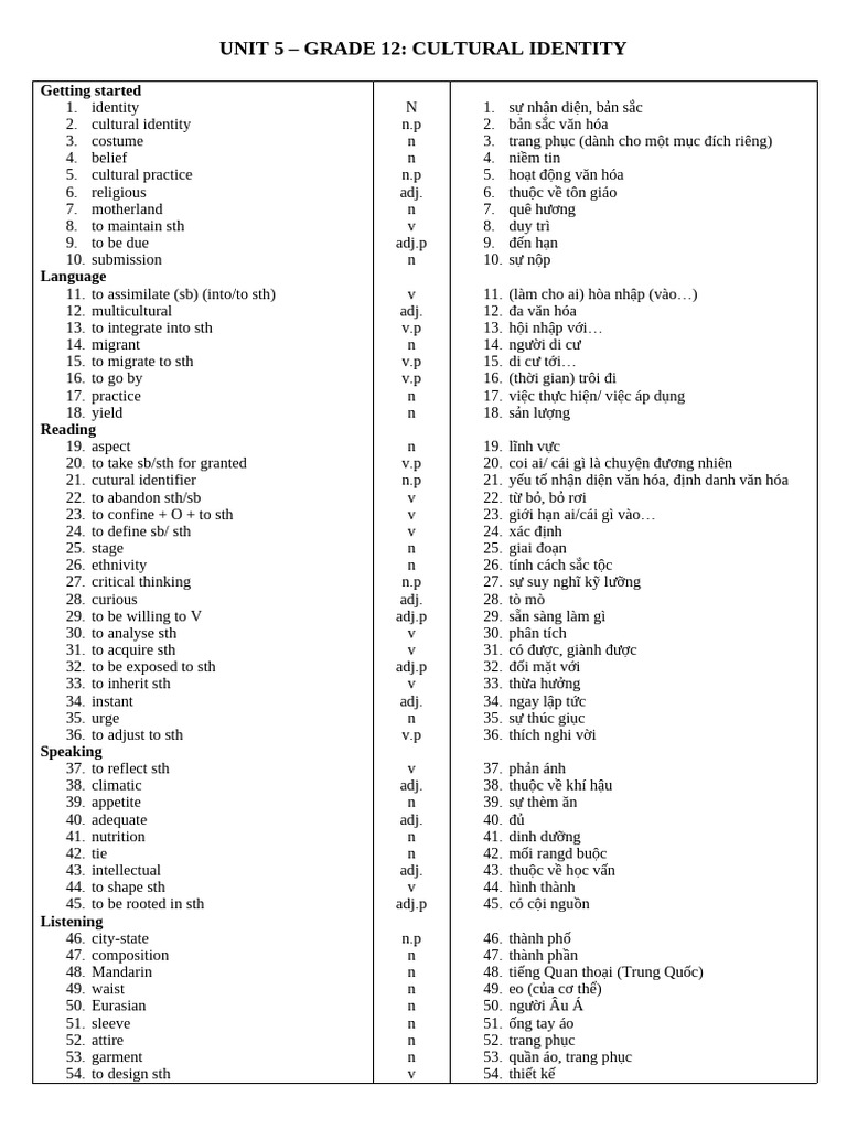 UNIT 5 Cultural Identity | PDF
