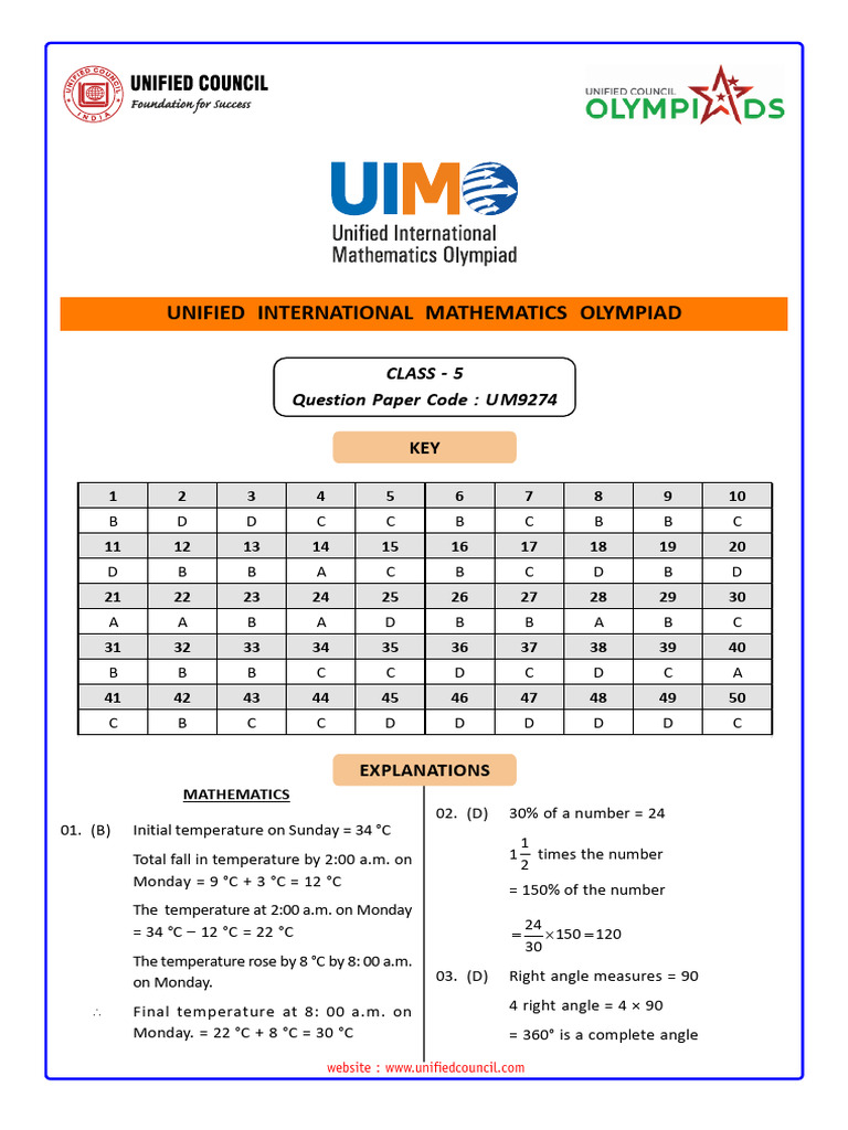 CL - 5 - UIMO-2024-Paper-9274 Key | PDF | Metrology