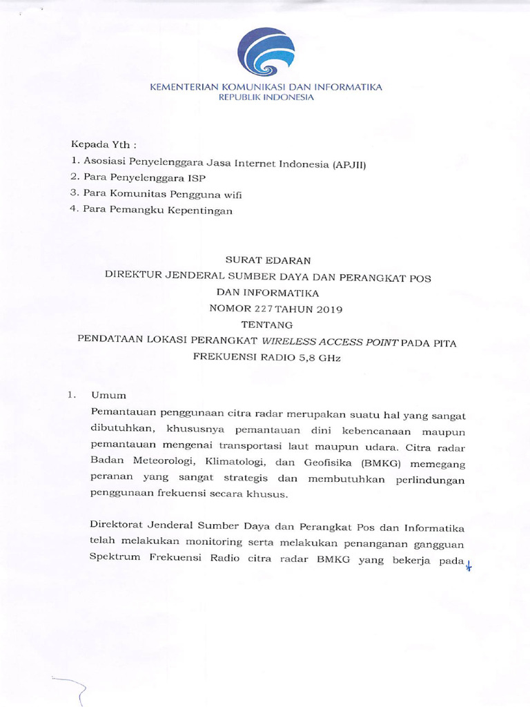 Pemberitahuan Penggunaan Frekuensi Radio P2P | PDF