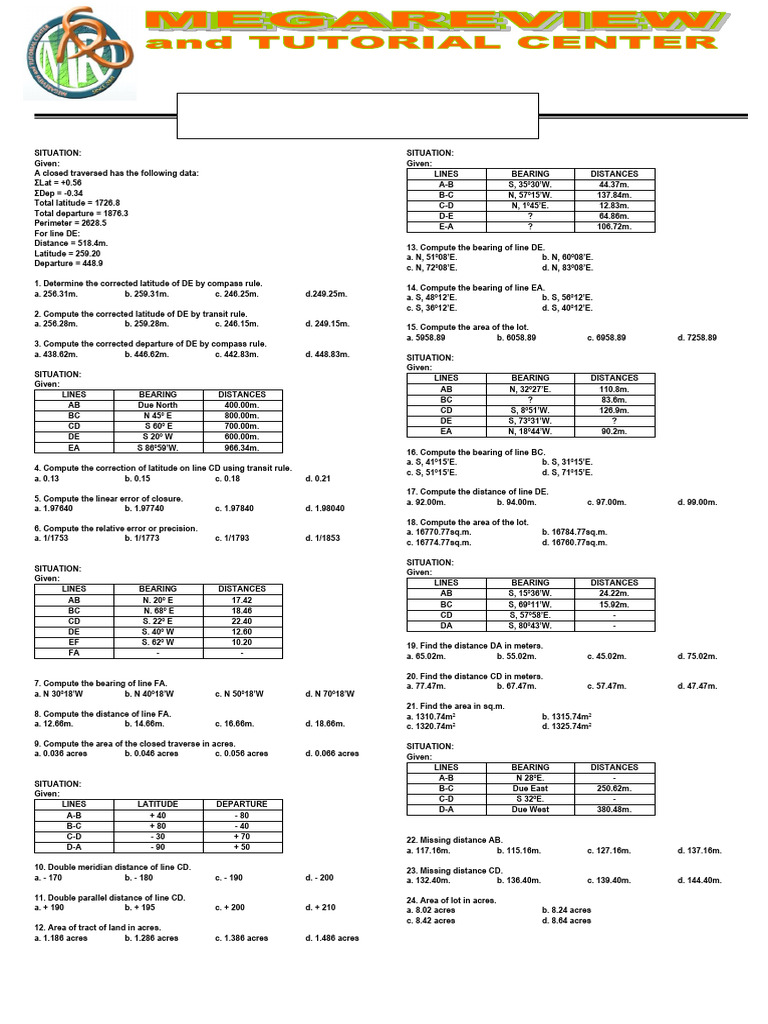 Refresher Module 30 - [M22] Traversing | PDF | Area | Elementary Geometry
